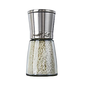 Manual Pepper and Salt Grinder (Spice Mill) with Adjustable Ceramic Blades. Glass body with stainless steel. Easy to fill, use and clean, 6oz.