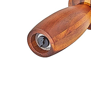 Nambe - Gourmet Collection - Contour Pepper Mill - Measures at 3" x 3.5" x 7" - Made with Acacia Wood and Ceramic Mechanism - Designed by Lou Henry