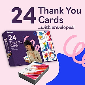 Thank You Cards Multipack - Brushstroke Abstract Style Cards - 24 Pack of Thank You Cards and Envelopes for Teacher Appreciation Kids Birthday Wedding, A6 Thanks Thankyou Greeting Cards Box