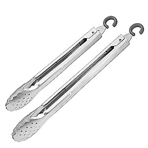 Premium 304 Stainless Steel Barbecue Turners Set, Heavy Duty Cooking Kitchen BBQ Tongs, 10" and 12" Grey