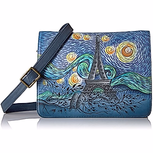 Anna by Anuschka womens Anna Anuschka, Handpainted Leather Medium Saddle Crossbody-love in Paris Cross Body Handbag, Love Paris, One Size US