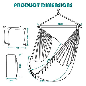 Hammock Swing Chair, Hanging Chair with Pocket, Detachable Steel Support Bar, 500lbs Capacity, Cotton Weave Hammock Chair, 2 Soft Cushions Indoor and Outdoor Green