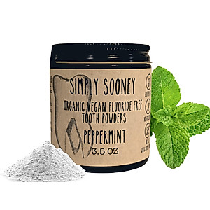 Simply Sooney Remineralizing Vegan Fluoride Free Tooth Powder Peppermint Formula I Glass Jar I Stronger Teeth I Fresh Breath I with Xylitol I Organic Ingredients