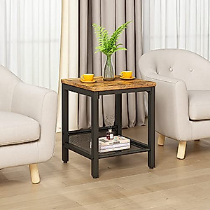 Lamerge 3 Pieces Living Room Table Set, Industrial Coffee Table with 2 Square End Side Tables, Coffee Table Set with Metal Frame for Apartment Home Office, Rustic Brown