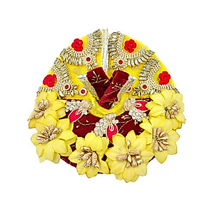 Aditri Creation Yellow Designer Cloth for Lord Krishan Ladu Laddu Gopal Kanaiya Bal Krishna Dress Poshak Vastra for Little Metal Idol Statue (Size:- 6 inches Diameter)