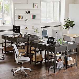 CubiCubi 47 Inch Computer Desk with 3 Drawers and Storage Shelves, Small Home Office Desk, Study Writing Gaming Table, Small Desk for Bedroom, Black