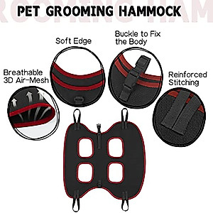 Supet Dog Grooming Hammock for Dog and Cat, Relaxation Pet Grooming Sling Helper, Breathable Pet Grooming Hammock for Nail Trimming, Ear/Eye Car with Nail Clippers/Trimmers/Scissors Black