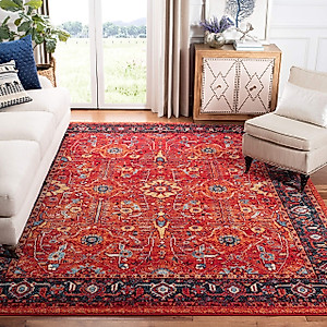 SAFAVIEH Vintage Hamadan Collection Area Rug - 6'7" x 9', Orange & Navy, Oriental Traditional Persian Design, Non-Shedding & Easy Care, Ideal for High Traffic Areas in Living Room, Bedroom (VTH220C)