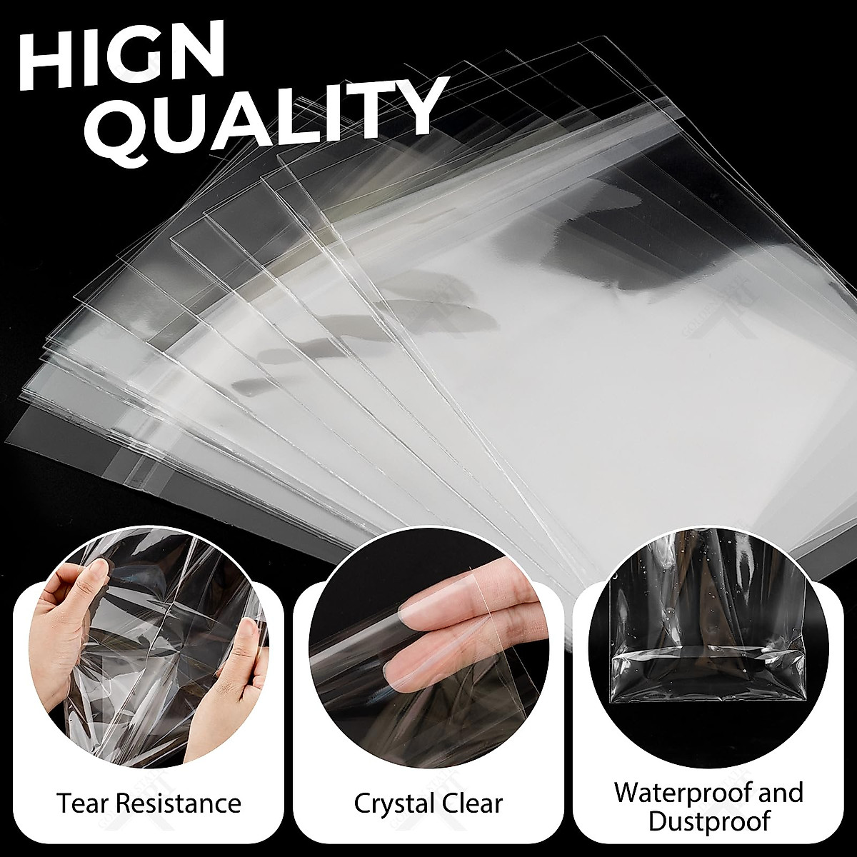 Golden State Art, 100 Pack 7X10 Inch Acid-Free Crystal Clear Sleeves Storage Bags, Resealable Cellophane Bags for Prints, Photos, Cards & Envelopes, Party Decorative