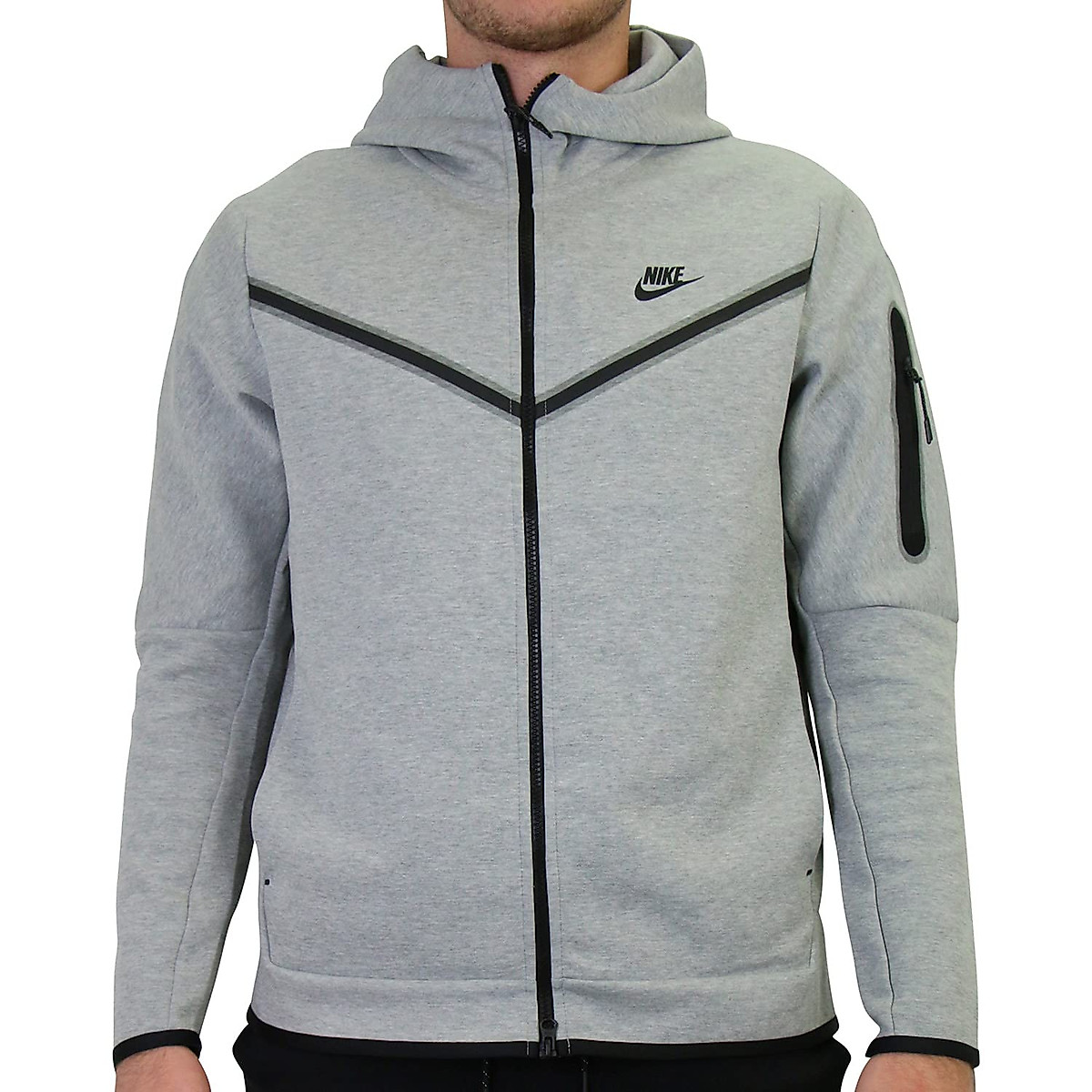 Nike men Sportswear Tech Fleece Full-Zip Hoodie, Dark Grey Heather/Black, Large