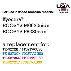 MADE IN USA TONER Compatible Replacement for use in Kyocera® ECOSYS M6630cidn P6230cdn, TK-5272 TK-5272K TK-5272C TK-5272M TK-5272Y (Black,Cyan,Yellow,Magenta, 4-Pack)