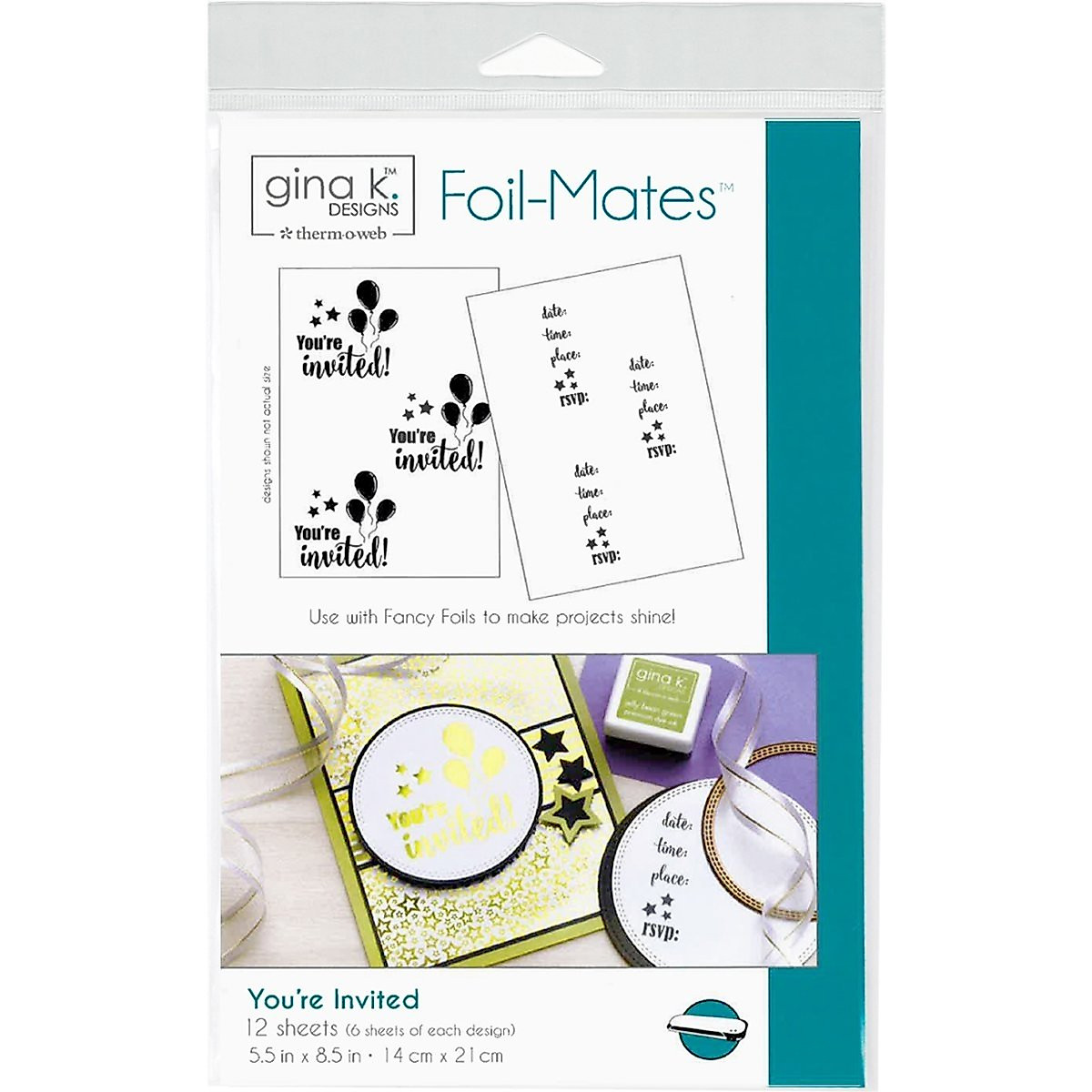 Gina K Designs Foil-Mates Invitations 5.5"X8.5" 12/Pkg-You'Re Invited