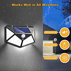 REENEO Solar Lights Outdoor Waterproof 2 Packs, 100Led/3 Modes Security Motion Sensor Outdoor Solar Lights 270° Lighting Angle, Wireless Lights for Wall, Bright When Motion for Garden Patio Yard