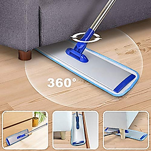 18" Professional Microfiber Mop Floor Cleaning System, Flat Mop with Stainless Steel Handle, 4 Reusable Washable Mop Pads, Wet and Dust Mopping for Hardwood, Vinyl, Laminate, Tile Cleaning