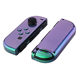 eXtremeRate DIY Replacement Shell Buttons for Nintendo Switch & Switch OLED, Chameleon Green PurpleCustom Housing Case with Full Set Button for Joycon Handheld Controller - Console Shell NOT Included