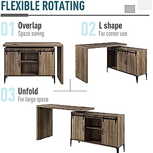 L Shaped Desk w/USB 360° Rotating Rustic Home Office Computer Desk Large Writing Gaming Table Workstation with Storage File Cabinet, Oak Finish, 55" L x 52" W x 36" H
