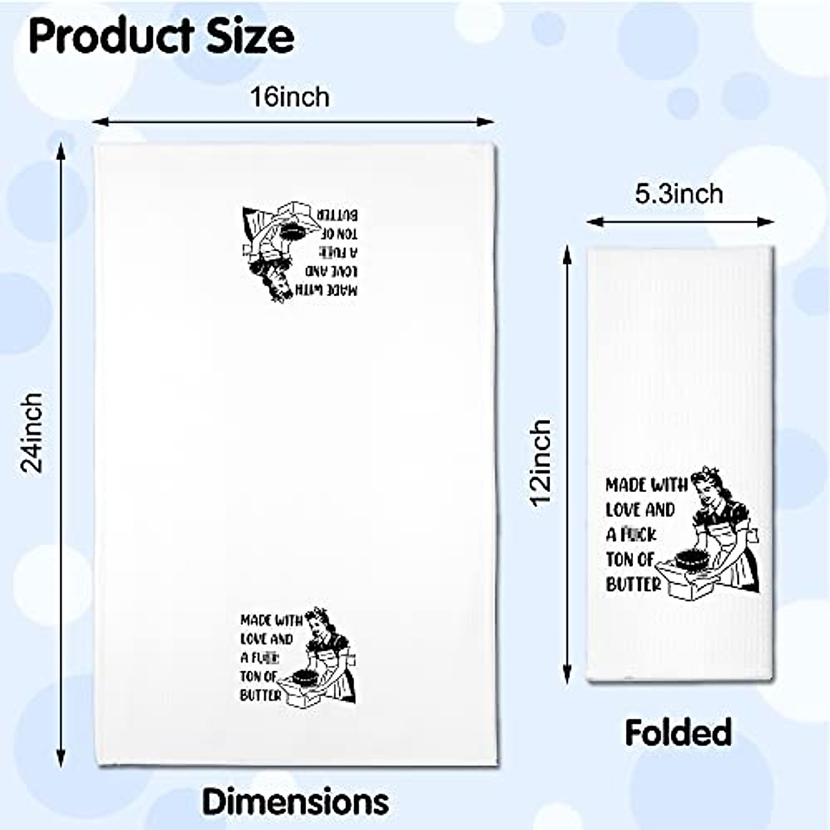 RZHV Made with Love and A Ton of Butter Kitchen Towel, Funny Retro Housewife Dish Towel Gift for Women Sisters Friends Mom Aunty Hostess Bake Lover, Housewarming New Home