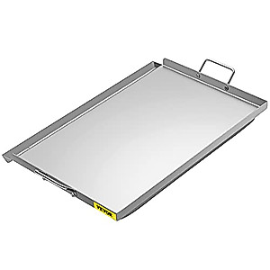 VEVOR Stainless Steel Griddle, 23" x 16" Griddle Flat Top Plate, Griddle for BBQ Charcoal/Gas Gril with 2 Handles, Rectangular Flat Top Grill with Extra Drain Hole for Tailgating and Parties.