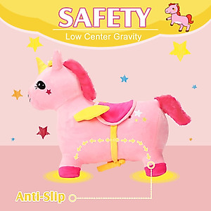 Bouncy Christmas Pink Unicorn Bouncer, Toddler Girl Bouncing Animal Hopper, Inflatable Plush Hopping Toy for Baby First Birthday Gift 36 Month 3 4 Year Old Kid