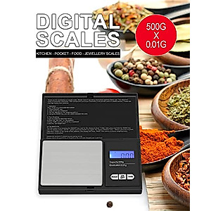 500x0.01g Digital Scales, VIAFOIA Portable High Precision Scales with Back-lit LCD Display, Mini Pocket Kitchen Weighing Scale for Jewellery Gold Food Coffee Herb Coin (Battery Included)