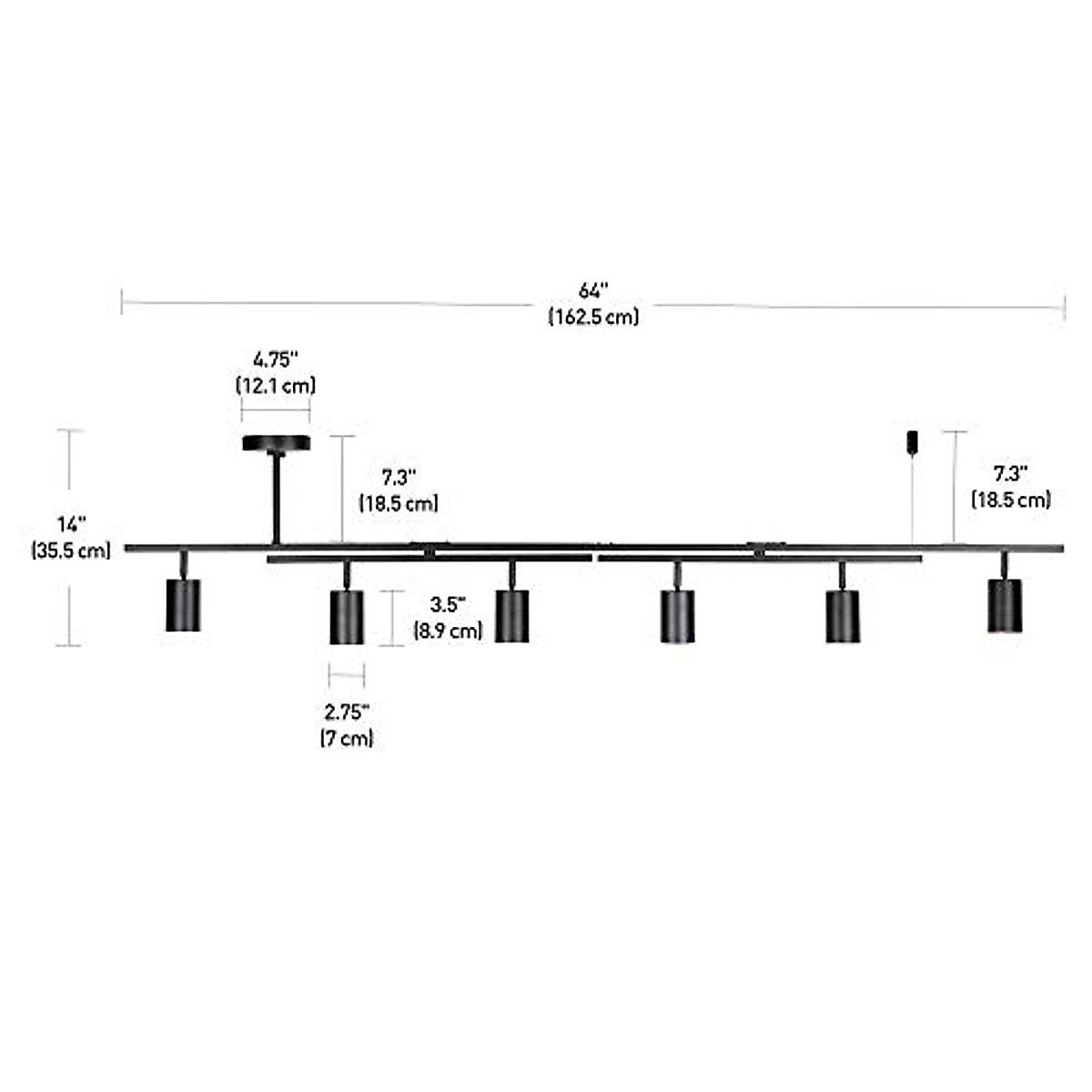 Globe Electric 59829 "West 64"" 6-Light Track Lighting, Matte Black, Center Swivel Bars