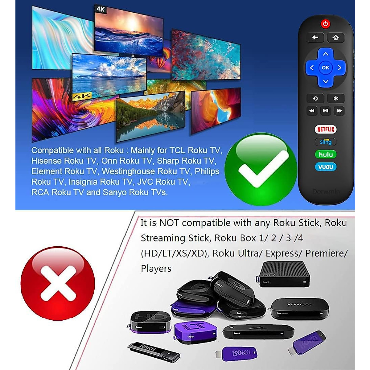 Universal Replace Remote for All Roku TCL Hisense ONN TV, with Luminous Protective Case, RC280 Replacement for TCL Roku/Hisense Roku/ONN Roku/Sharp Roku TV