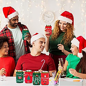 12 Pcs Christmas Can Cooler Sleeves 6 Styles Christmas Theme Tree Snowman Hat Reindeer Funny Neoprene Holiday Can Cover Holders for Soda Bottle Drink Xmas Party Supplies Favors (Cute, 5.1 x 3.9 Inch)