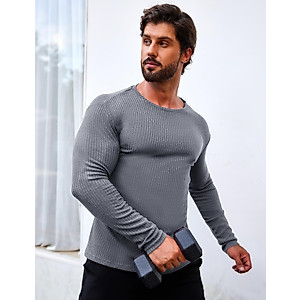 COOFANDY Men's 2 Pack Gym Muscle Shirt Long Sleeve Stretch Ribbed Workout Tee Bodybuilding Hiking Running Training Fitness Tops (Wine Red/Dark Grey, XL)