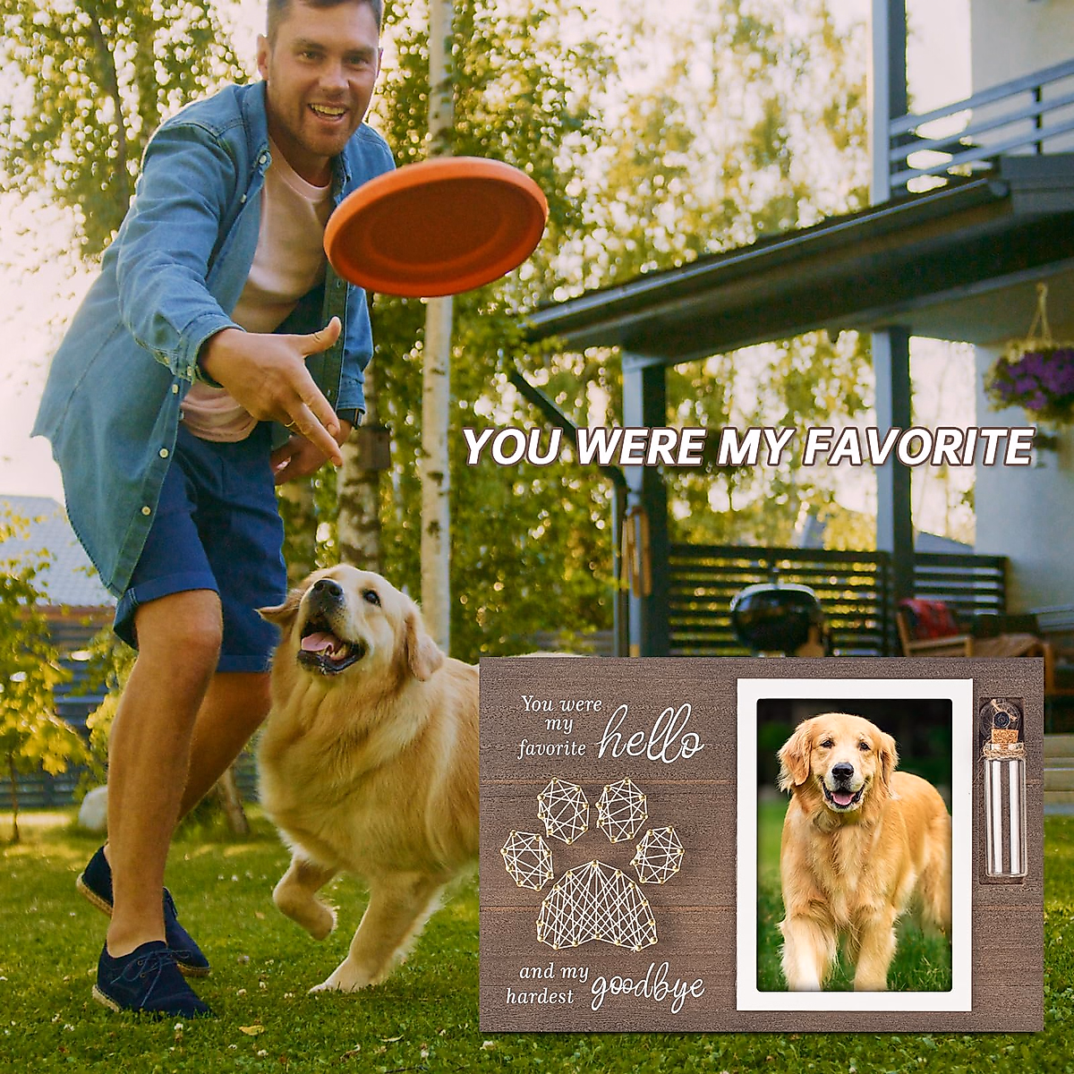 Dog Memorial Picture Frame with Pet Urns for Dogs Ashes, Pet Condolences Photo Frame with Paw Print, Passing Away Gifts for Pet Loss Remembrance, Touching Sympathy Gift for Loss of Dog (Brown1)