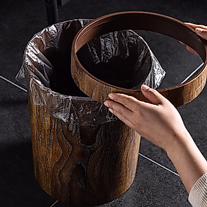 Holibanna Bamboo Wooden Wastebasket Trash Can Rubbish Bin Vintage Retro Simulation Wood Plastic Garbage Bin Container Farmhouse Style Trash Can for Home Office