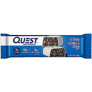 Quest Nutrition Crispy Cookies & Cream Hero Protein Bar, 18g Protein, 1g Sugar, 3g Net Carb, Gluten Free, Keto Friendly, 12 Count