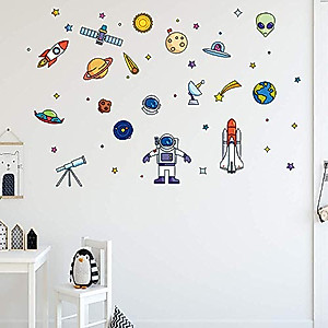 Maydahui 4 Sheet Spaceship Alien Rocket Robot Wall Decals DIY Cartoon Universe Wall Stickers for Children's Room Kids Room Nursery Decoration