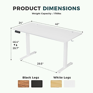 SMUG Standing Desk, 40x24 Inch Ergonomic Adjustable Height Electric Sit Stand Up Down Computer Table with Whole-Piece Desktop Board, Computer Workstation for Home Office, White(2 Packages)