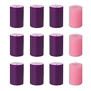 HOSVOT 2x3 Pillar Candles, Advent Candles, Purple Pillar Candles, 12 Packs Pillar Candles Bulks, 2 Inch Pillar Candles for Christmas, Party, Home Decor