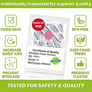 400cc Oxygen Absorbers for Food Storage 100 Pack - Sealed Packs of 10 for Freshness - Ideal for Mylar Bags, Mason Jars, and Freeze Dried Foods. Moisture Proof, Prevents Spoilage, Extends Shelf Life