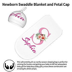 MESHELEY Personalized Swaddle Blanket for Baby Girl Boy with Hat Customized Baby Gifts with Name Custom Baby Blankets for Newborn Infant