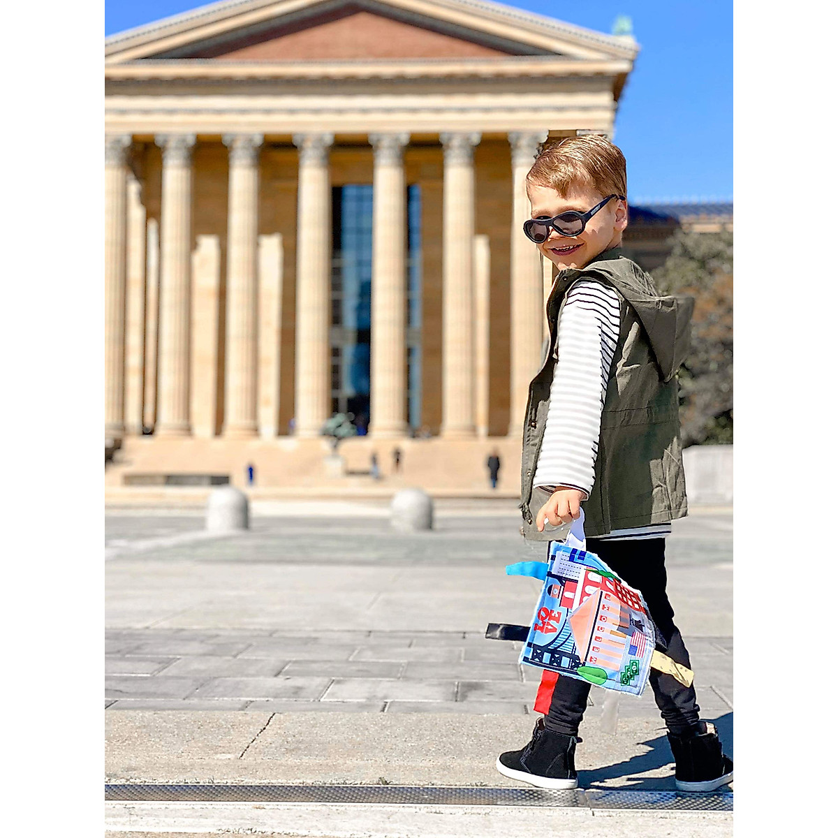 Baby Jack & Co 8x8” Learning Lovey Philadelphia Pennsylvania Tag Toys for Babies - Baby Crinkle Toys - Soft & Safe - Learn USA Cities and Shapes - Ideal Baby Toy & Gift BPA Free w/Stroller Clip