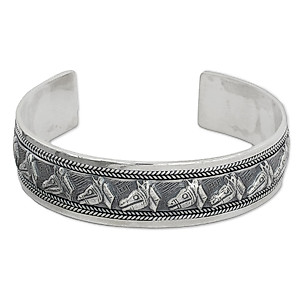 NOVICA Artisan Handmade Sterling Silver Cuff Bracelet Artisan Crafted Horse Theme India [5.75 in L (end to End) x 0.6 in W] ' Procession of Horses'