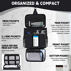 Funambulist Portable Shower Caddy College Dorm Room Essential for Girls and Guys Large-Capacity Hanging Toiletry Bag for Bathroom, Travel, and Gym (Black)