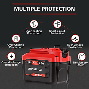 Jialitt CMCB202 20V 9.0Ah Replacement for Craftsman V20 MAX Lithium Ion Battery CMCB205 CMCB204 CMCB204-2 CMCB202-2 CMCB201 CMCB206 CMCS500B CMCD700C (Only for Craftsman 20V Max V20 Series)