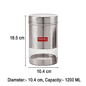 HAZEL Stainless Steel Transparent Glossy Finish See Through Container, Silver, Set of 6, 1200 Ml