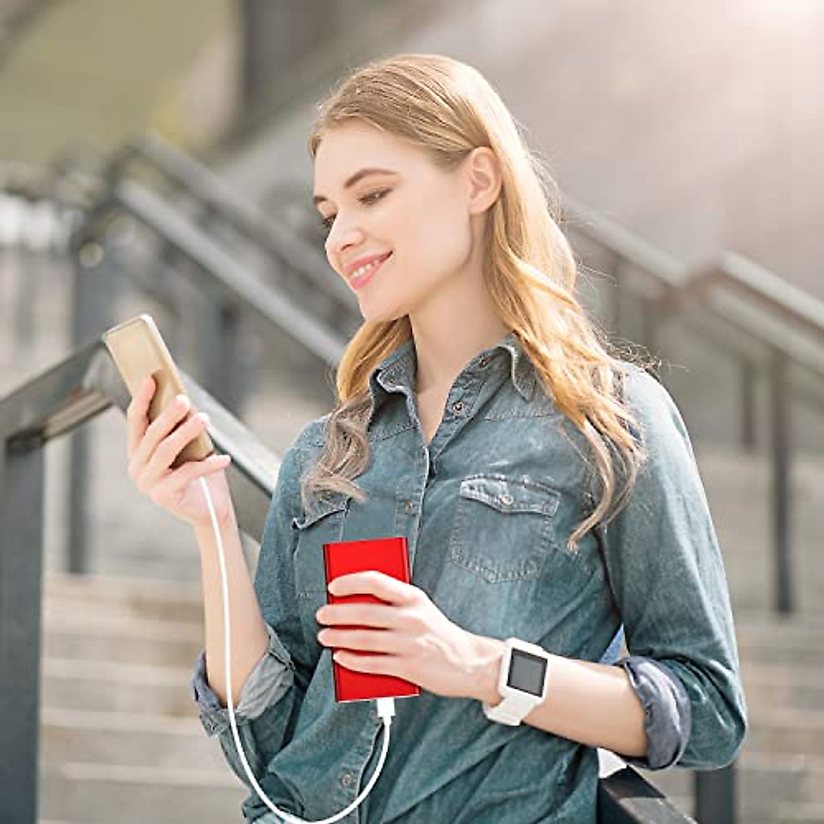 EnergyCell Pilot 4GS Portable Charger 12000mAh Fast Charging Power Bank Dual 3A High-Speed Output Battery Pack Compatible with iPhon14 13 12 11 and More（Charging Cable Included (Red)