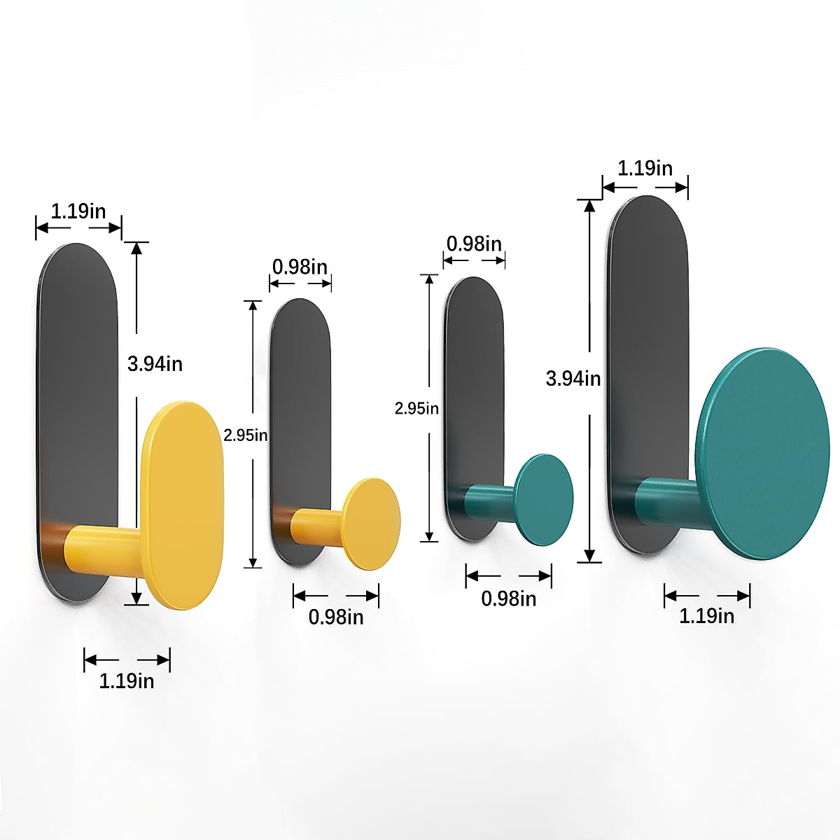 Adhesive Towel Hooks – Strong, No-Drill Hanging Coat Hooks perfect for holding robes, sponges, and loofahs in bathrooms, kitchens, and homes; brushed carbon steel with robust adhesive - 4-Pack.