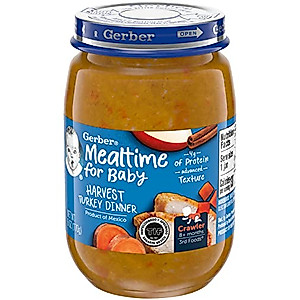 Gerber Mealtime for Baby 3rd Foods Baby Food Jar, Harvest Turkey Dinner, Advanced Texture with No Artificial Flavors or Colors, 6 OZ Glass Jar (Pack of 12)