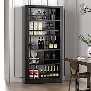 KINGBO 78.7" Tall Bookshelf, 5 Shelf Adjustable Bookcase Shelf, Heavy Duty Steel Open Book Storage Shelves Organizer for Home Office, Easy to Assemble, 11.8D x 39.4W x 78.7H in, Black