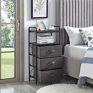 OLD CAPTAIN 3 Drawer Fabric Dresser with Charging Socket Tall Nightstand for Bedroom,Brown+Dark Grey…