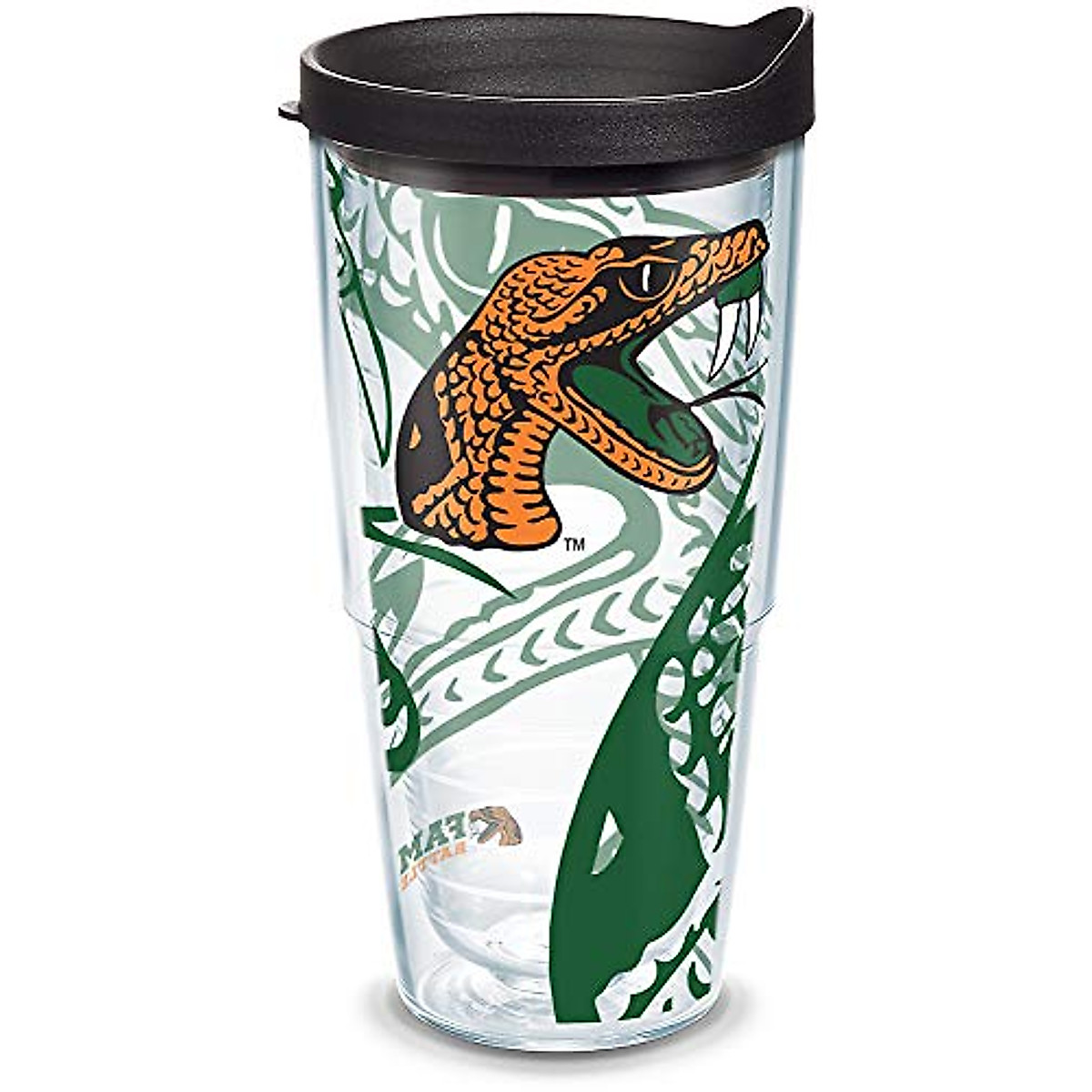 Tervis Florida A&M Rattlers Insulated Tumbler with Wrap and Black Lid, 24oz, Clear
