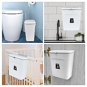 VIGIND 9L/2.4 Gallon Hanging Trash Can for Kitchen Cabinet Door with Lid, Small Under Sink Garbage Can,Trash Bin for Bathroom, Wall Mounted Counter Waste Compost Bin, Plastic  (White)