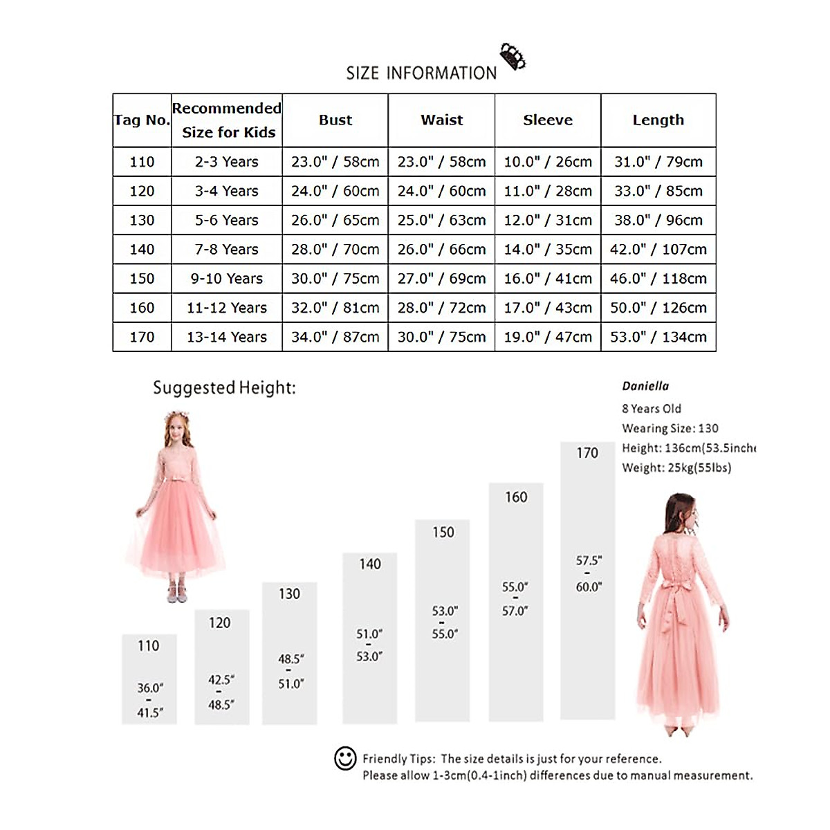 Flower Girl Long Princess Dress Vintage Lace Maxi Gown Kids Formal Wedding Bridesmaid Pageant Tulle Dresses Little Big Girls Elegant Bowknot Dance First Communion Birthday Prom Dresses Hot Pink 5-6Y