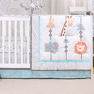 Safari Adventure 3 Piece Jungle Animal Theme Baby Crib Bedding Set
